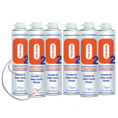 6 X O2 10 Litre Oxygen Can Inc 2 x 1.8M Tubing & Nasal Cannula