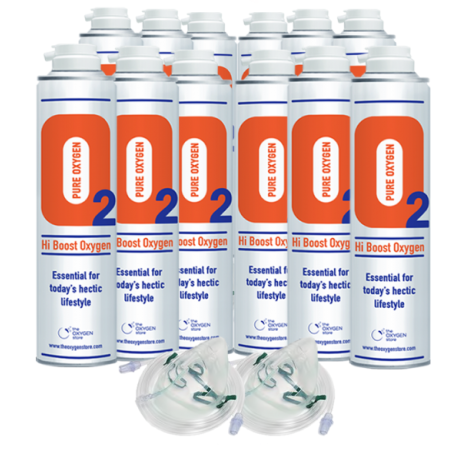 6 X O2 10 Litre Oxygen Cans with Mask Hi-Boost
